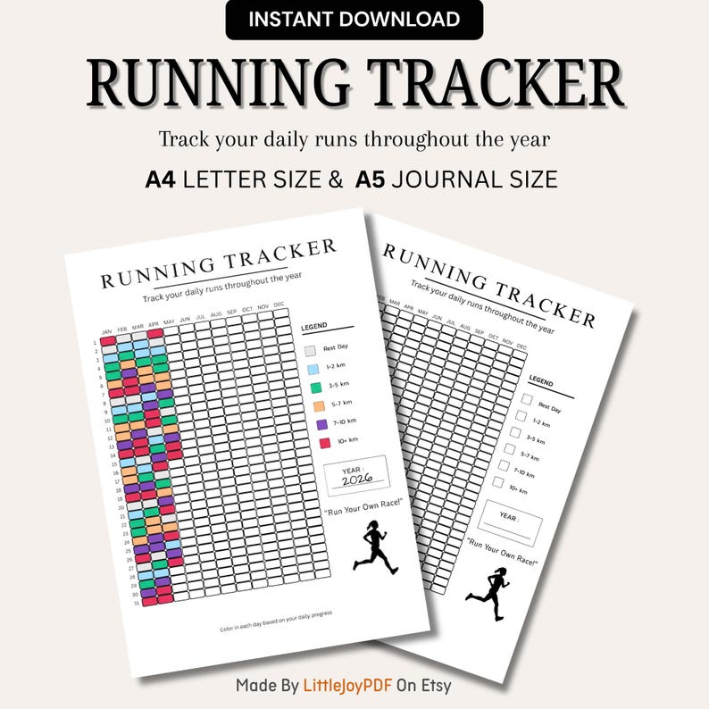 Running Tracker Printable | Yearly Distance Log by Kilometers | A4 A5 ...