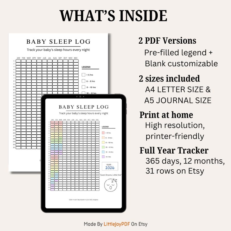 Baby Sleep Log: Printable Color-in Tracker, A4 and A5 PDF - Etsy
