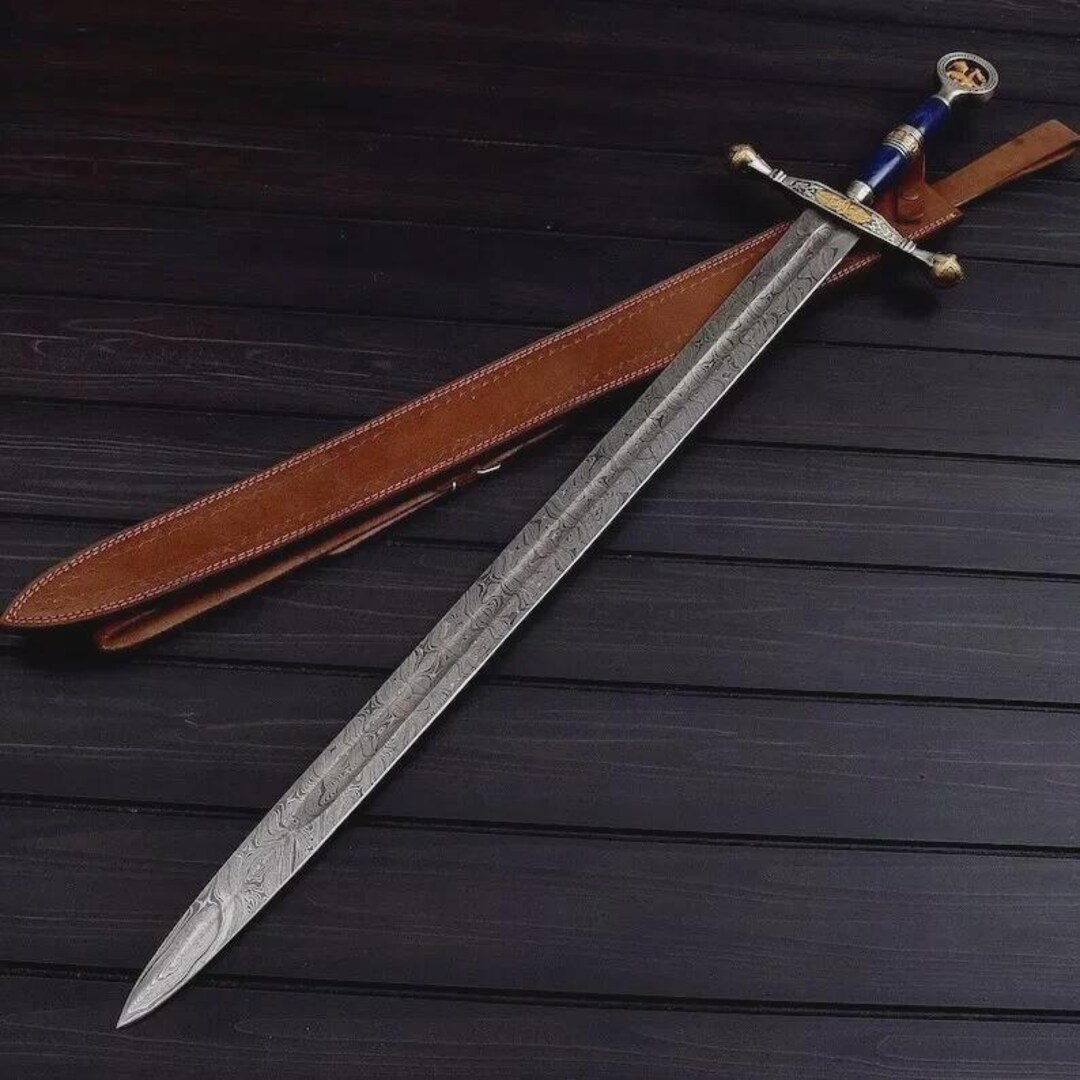 Handmade Damascus Steel Medieval Viking Sword: Templar Knight Monogram ...