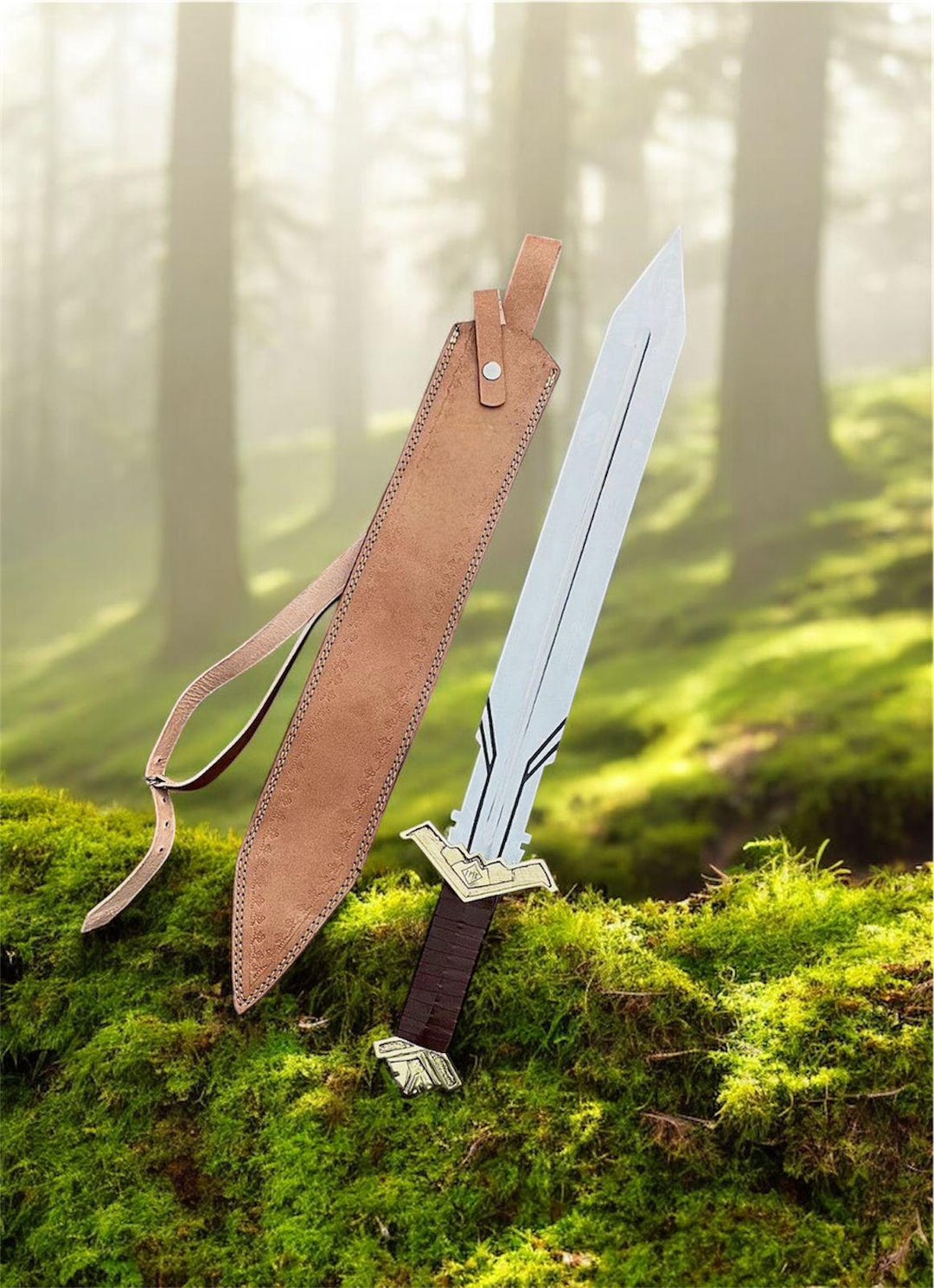 Hand Forged Dwarven Sword: Engraved Carbon Steel Blade, Leather Sheath ...