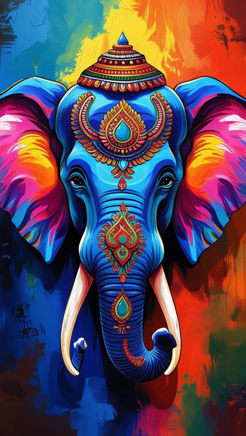 Elephant Face Print: Boho Wildlife Zen Art (digital Download) - Etsy