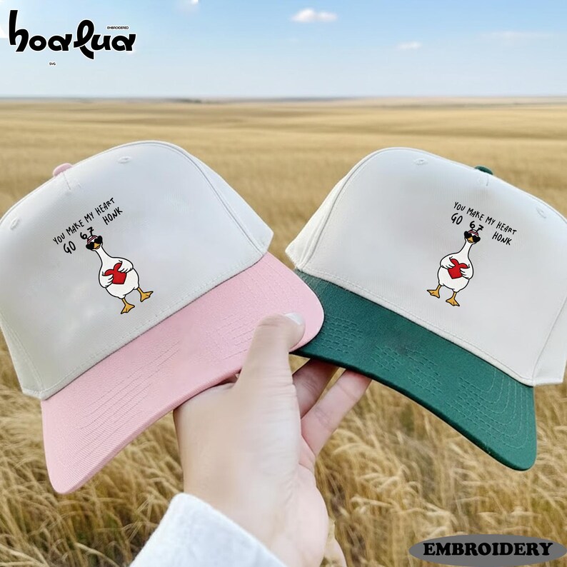 Embroidered Funny Goose Heart Hat - You Make My Heart Go Honk Cap ...