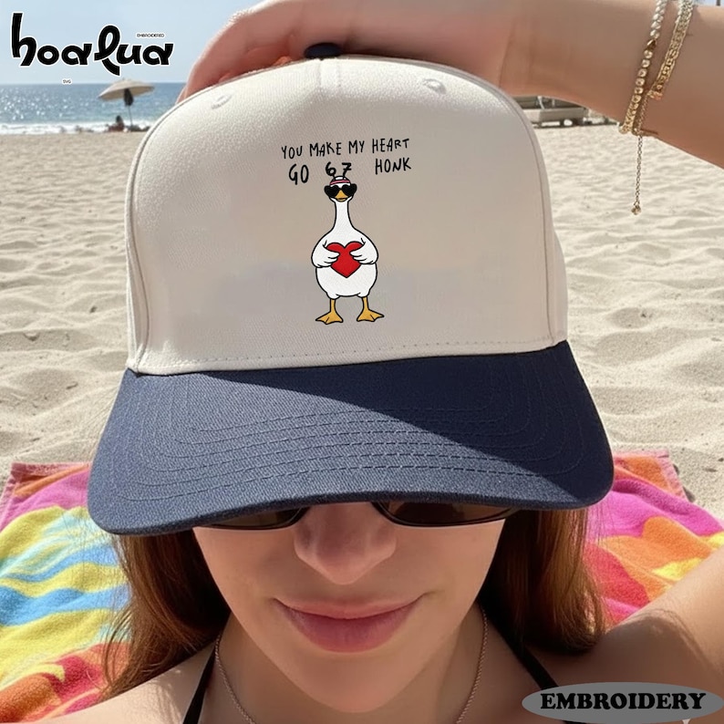 Embroidered Funny Goose Heart Hat - You Make My Heart Go Honk Cap ...