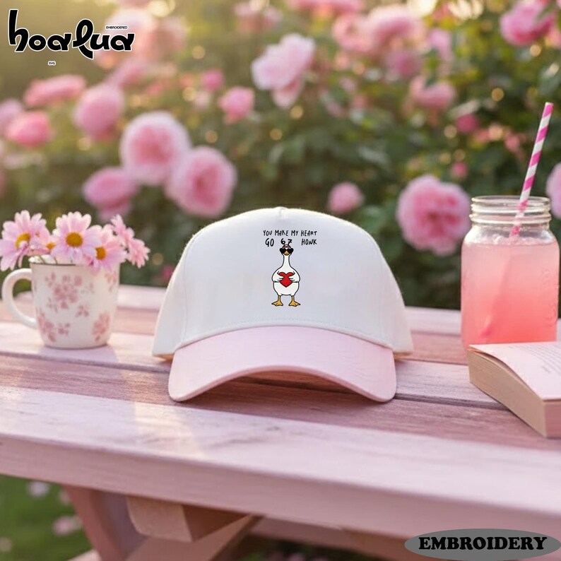 Embroidered Funny Goose Heart Hat - You Make My Heart Go Honk Cap ...