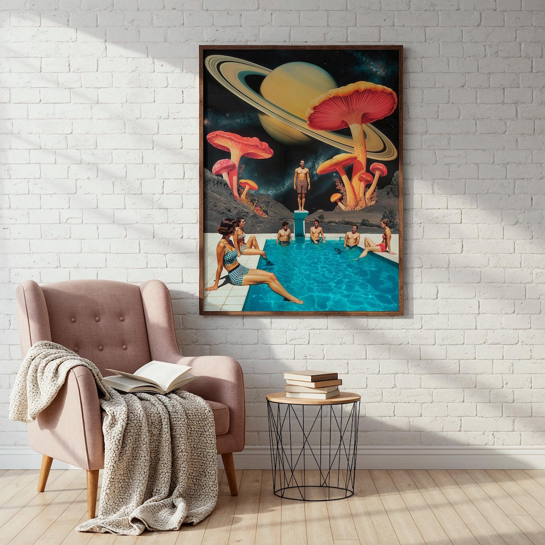 Retro Collage: "mushroom Pool Party" - Surreal Wall Art Vintage ...