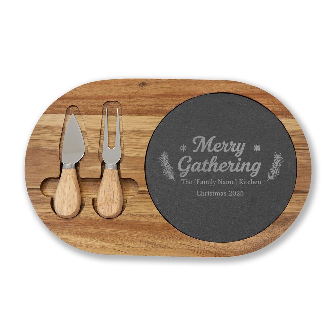 Engraved Acacia Wood Charcuterie Board | Slate Cheese Serving Set - Etsy