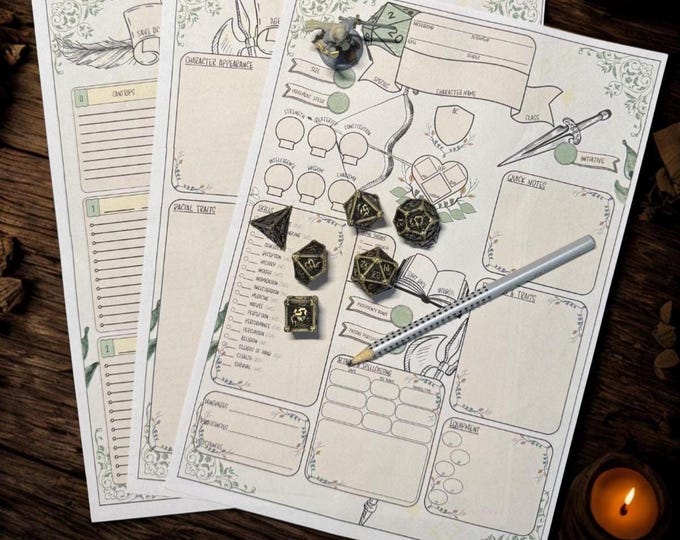 Whimsical Dnd 5e Character Sheets Bundle Printable | RPG PDF | Amethyst ...