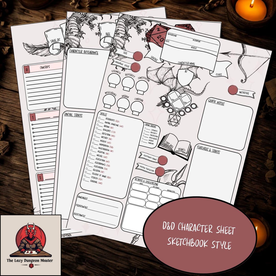 Printable D&D Character Sheet: Gothic Sketchbook Style (A4 PDF Download ...
