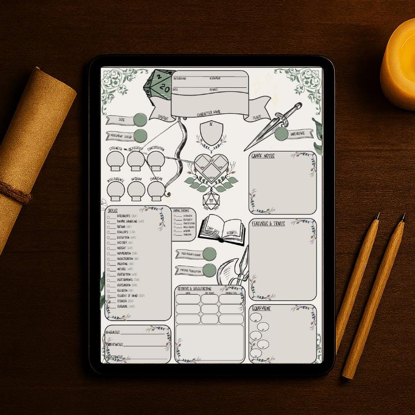 Printable D&D Character Sheet: Sketchbook Style RPG (A4 PDF Download ...