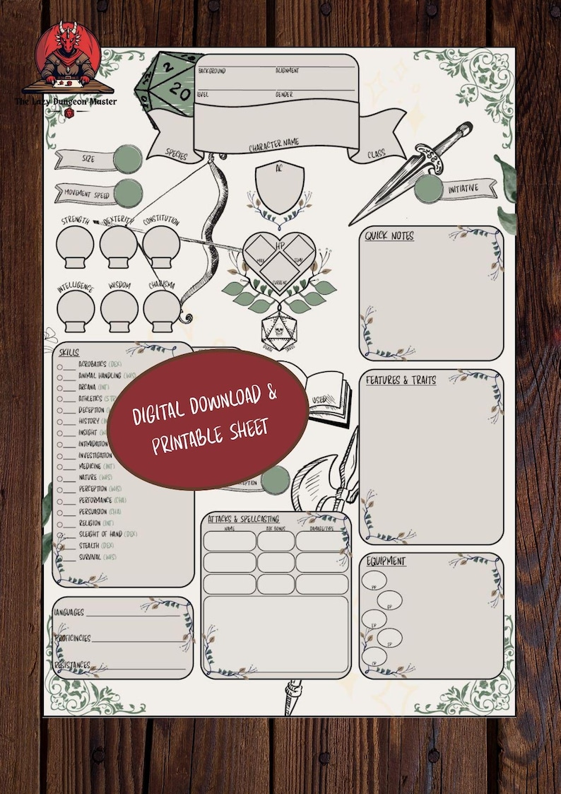 Printable D&D Character Sheet: Sketchbook Style RPG (A4 PDF Download ...