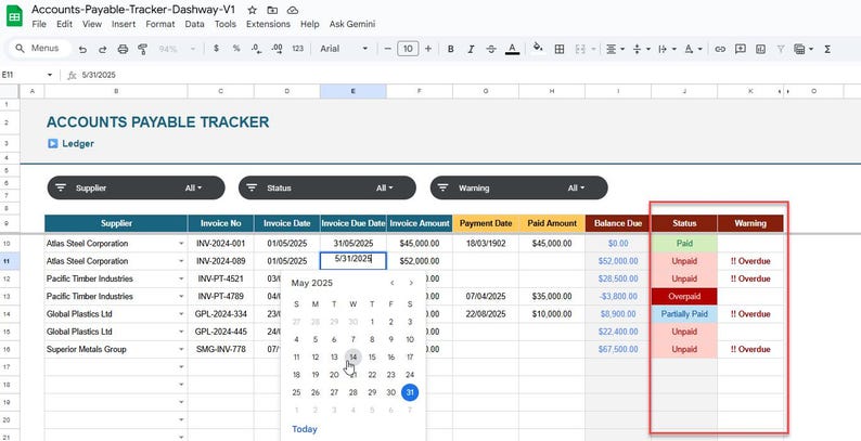 Accounts Payable Tracker | Vendor Invoice Template (google Sheets) - Etsy