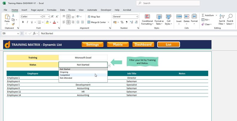 Employee Training Matrix Excel Template: HR Management Tool (digital ...