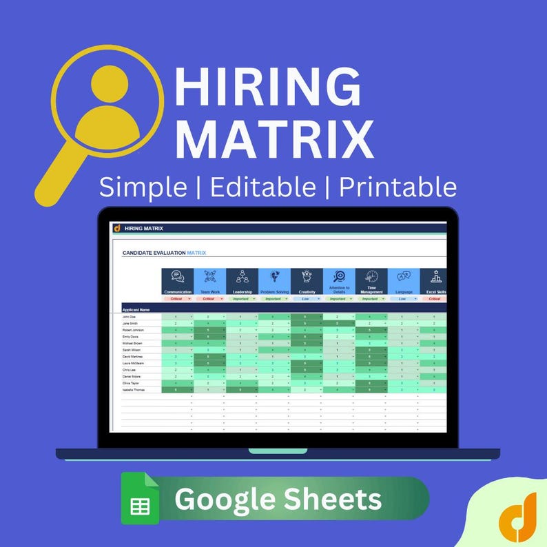 Hiring Matrix Google Sheets Template | Candidate Evaluation Tool ...
