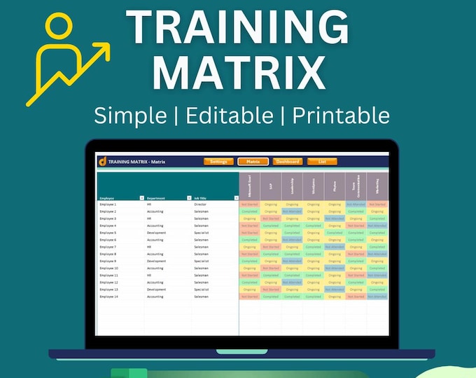 Employee Training Matrix Excel Template: HR Management Tool (digital ...