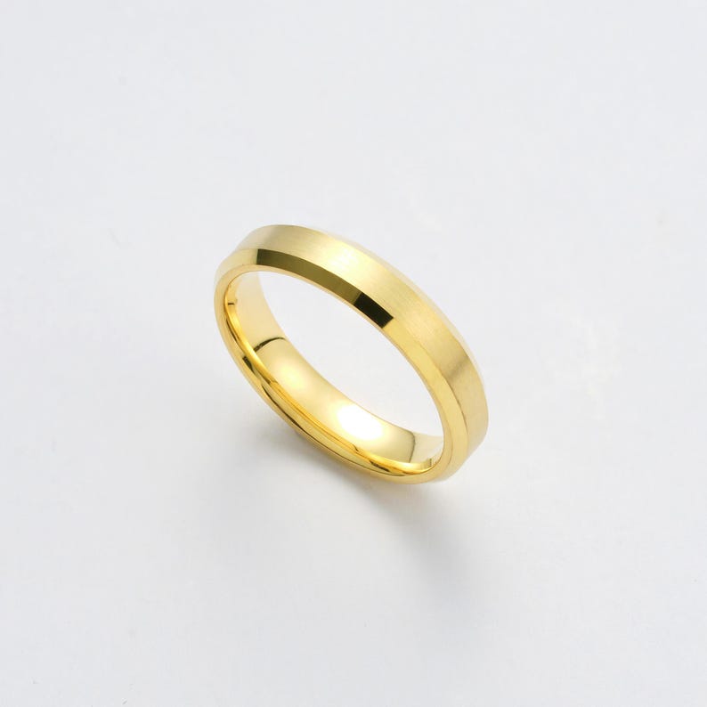 14K Gold Plated Silver Ring, 4mm Matte Brushed Wedding Band, Free ...