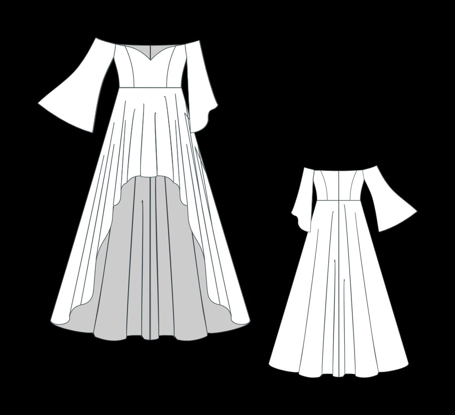Sky Blue Evening Gown Sewing Pattern, off the Shoulder Maxi Dress (PDF ...
