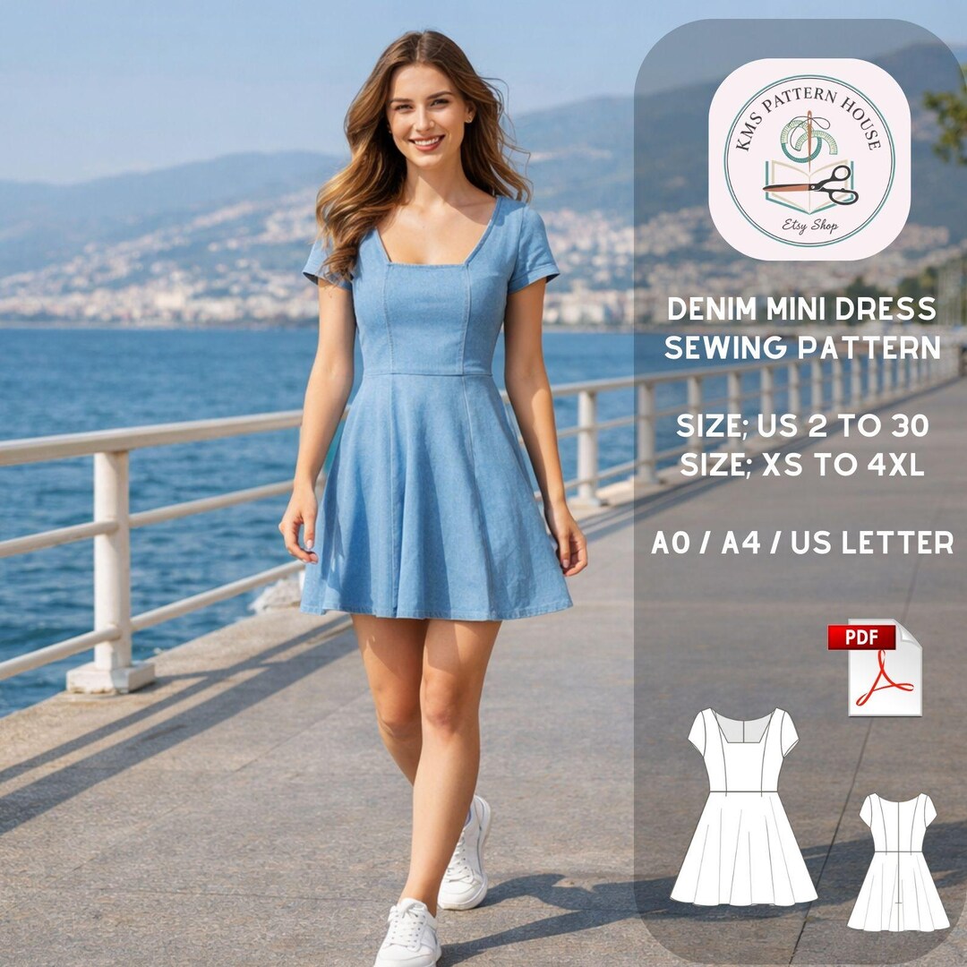 Denim Dress Sewing Pattern, Casual Summer Dress PDF Pattern, Short ...