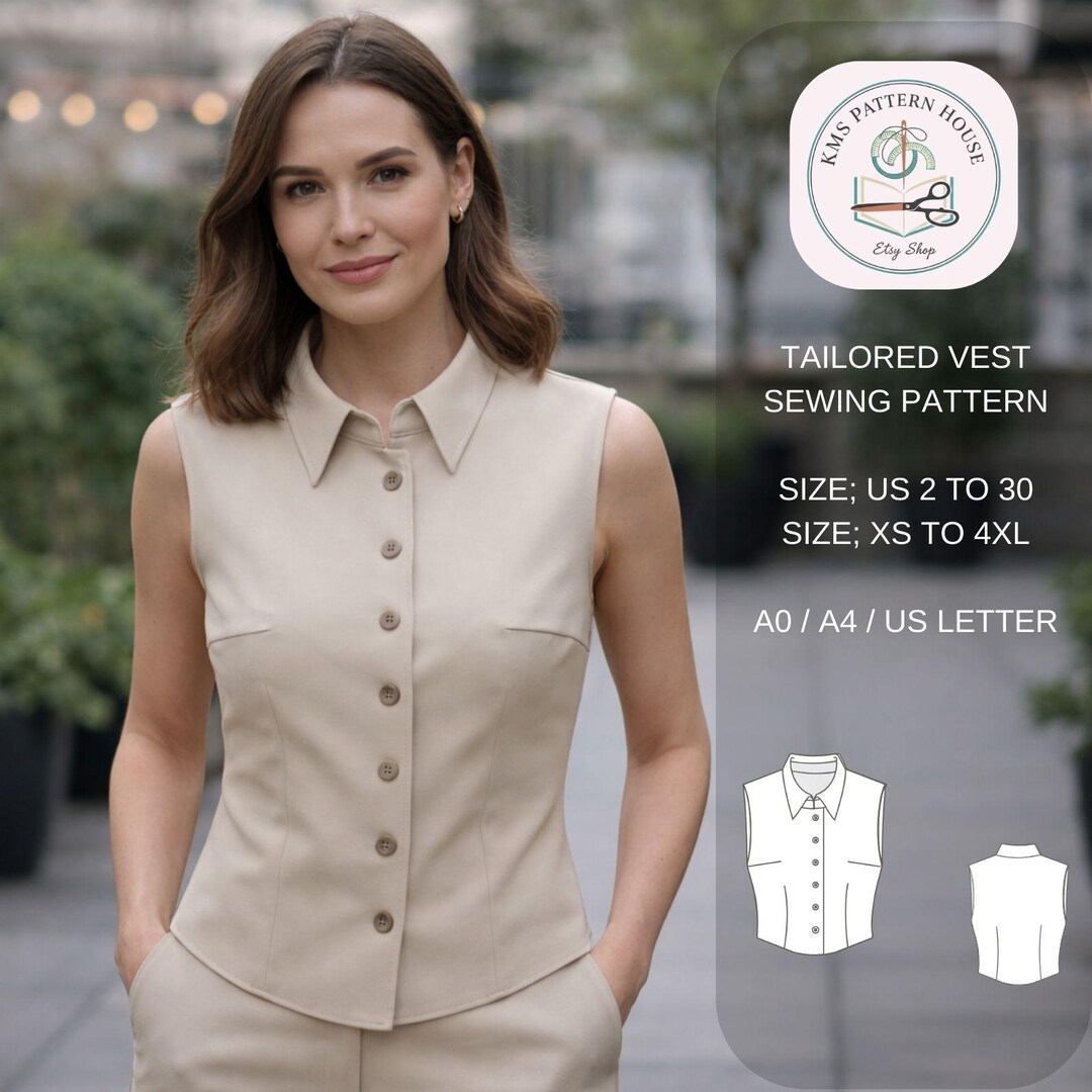 Tailored Vest Sewing Pattern | Minimalist Sleeveless Waistcoat PDF ...