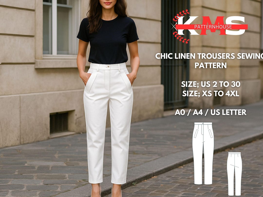 Chic Linen Trousers Sewing Pattern – High-waisted, Summer Style ...