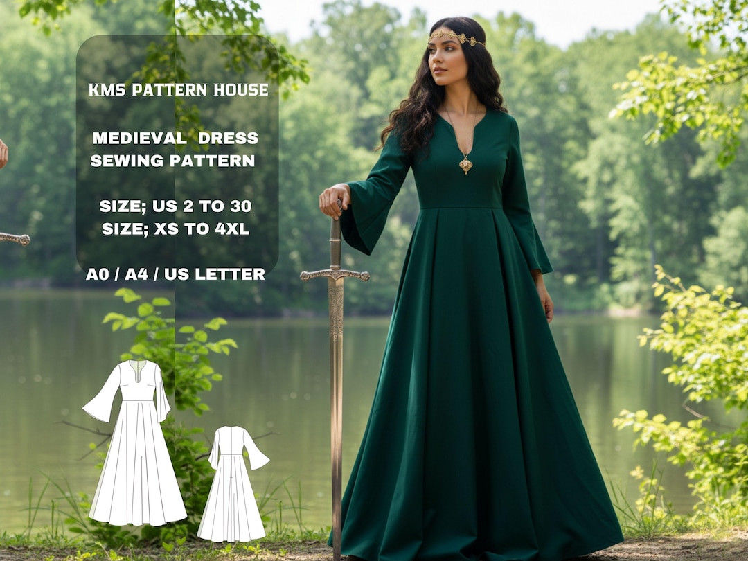 Medieval Dress Sewing Pattern, Cottagecore Gown (PDF) - Etsy