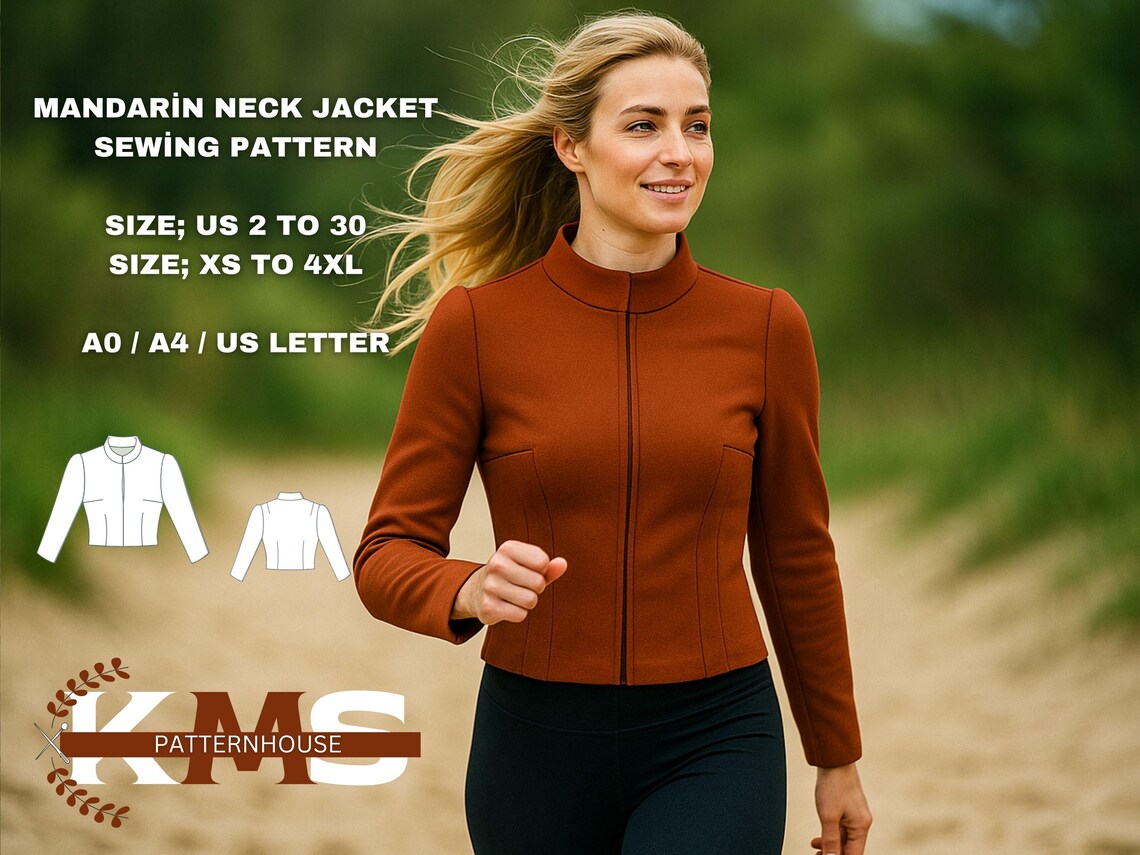 Mandarin Neck Fitted Jacket Sewing Pattern: Women's Cropped Jacket (PDF ...