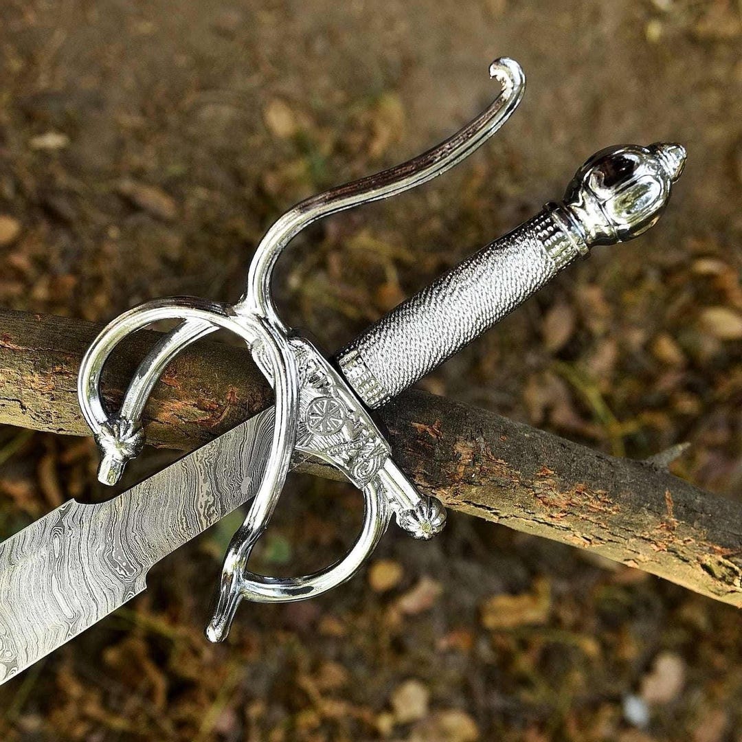 Hand-forged Damascus Steel Rapier Sword: Zorro Style With Leather ...