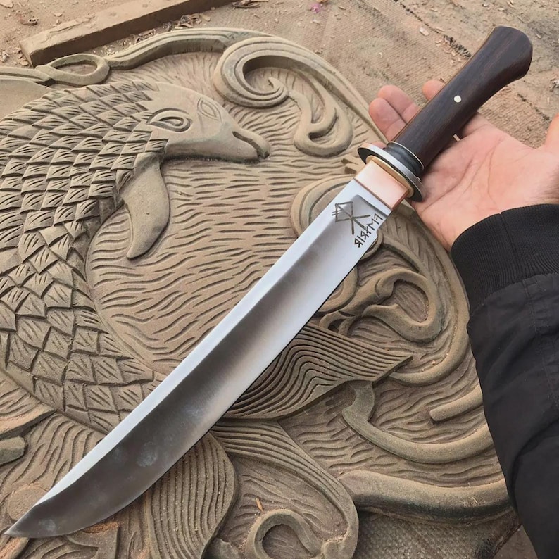 Handmade Wootz Steel Short Sword: Bushcraft Knife With Leather Sheath ...
