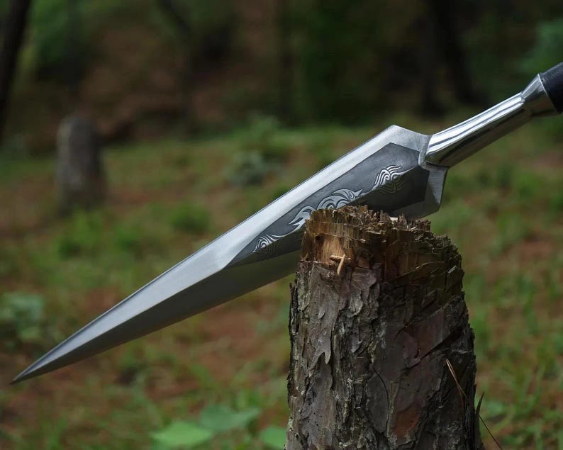 Hand Forged Carbon Steel Hunting Spear, Rosewood Handle, Leather Sheath ...