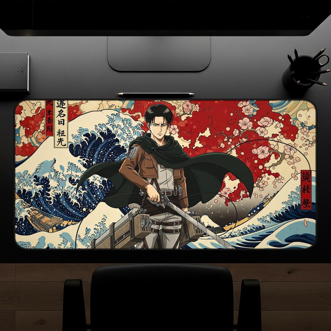 Levi Ackerman Desk Mat: AOT Mouse Pad, Japanese Art Gaming Desk Decor ...