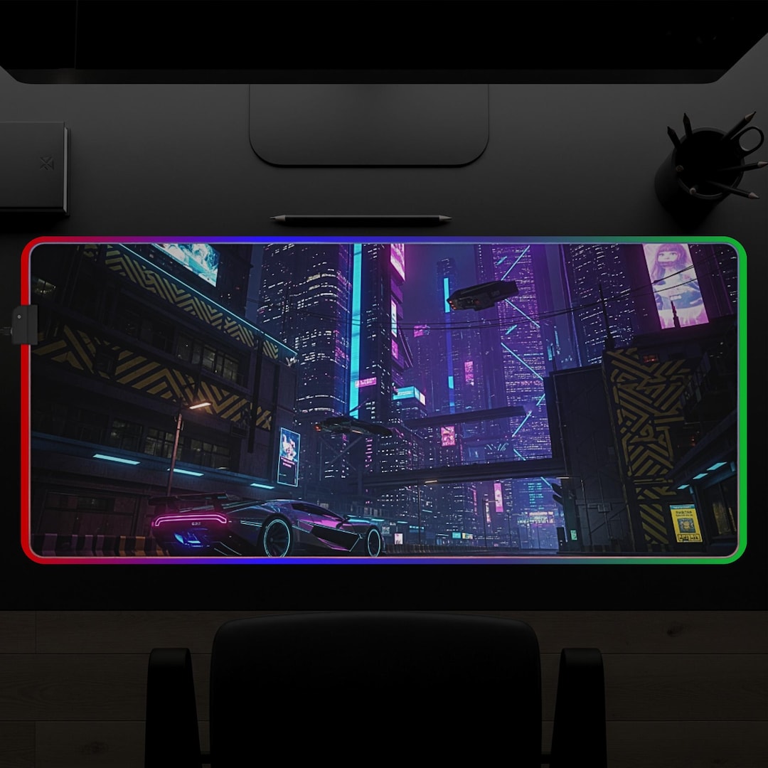Cyberpunk LED Gaming Desk Mat - Futuristic City RGB Desk Mat | Perfect ...