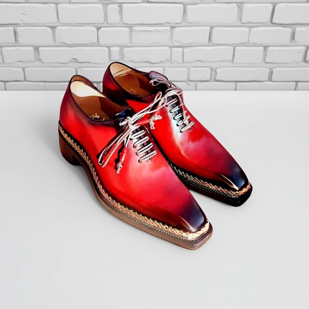 Handmade Red Patina Oxford Shoes Genuine Leather Men’s Dress Shoes - Etsy