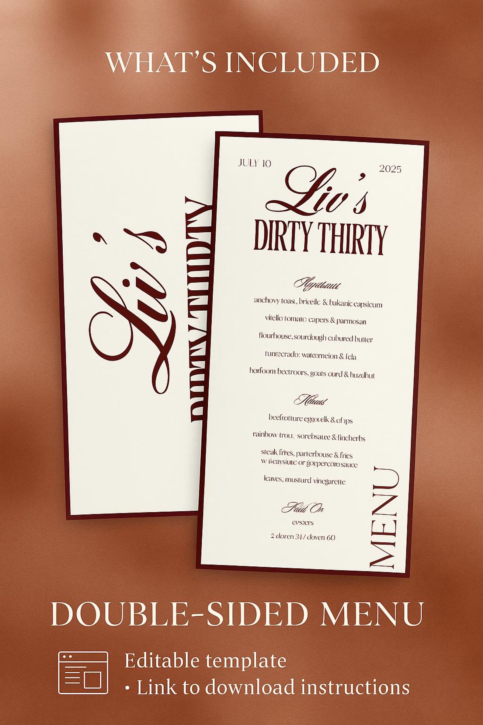 Editable 30th Birthday Dinner Menu: Luxe Red & Cream Canva Template ...