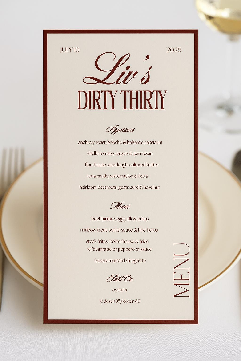 Editable 30th Birthday Dinner Menu: Luxe Red & Cream Canva Template ...