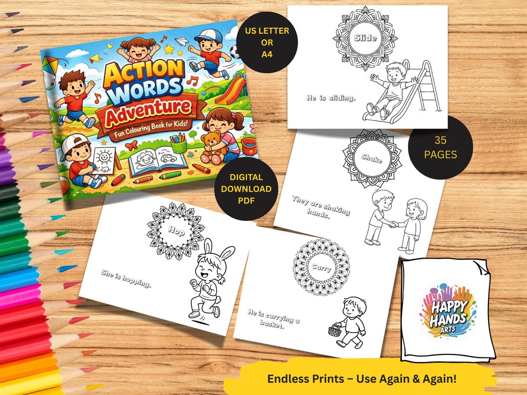 Action Words Coloring Book for Kids | 35 Verbs and Sight Words ...