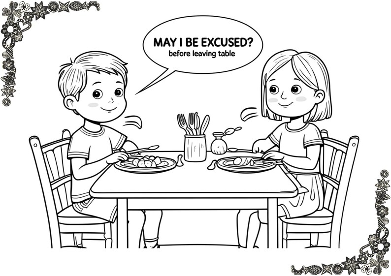 Table Manners Coloring Book for Kids | Printable Activity | Educational ...