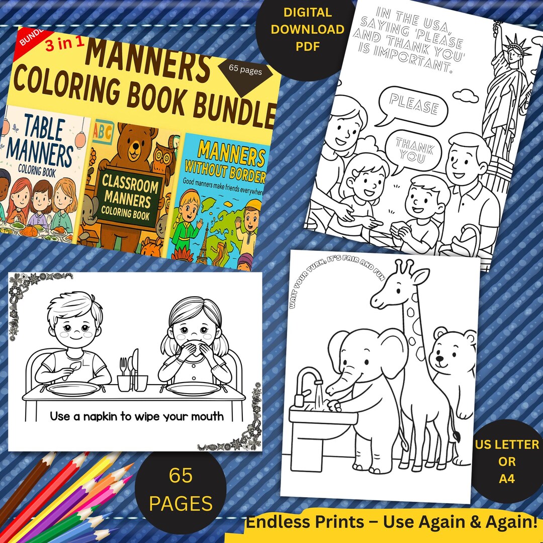 Coloring Book Bundle, 3-in-1 Kids Activity, Table Manners, Classroom ...