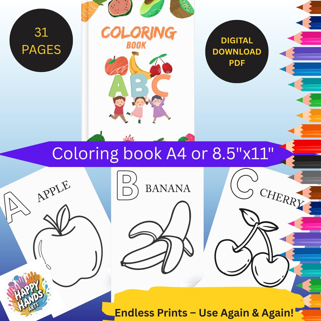 Fruits & Letters Coloring Book for Toddlers: Educational Activity ...