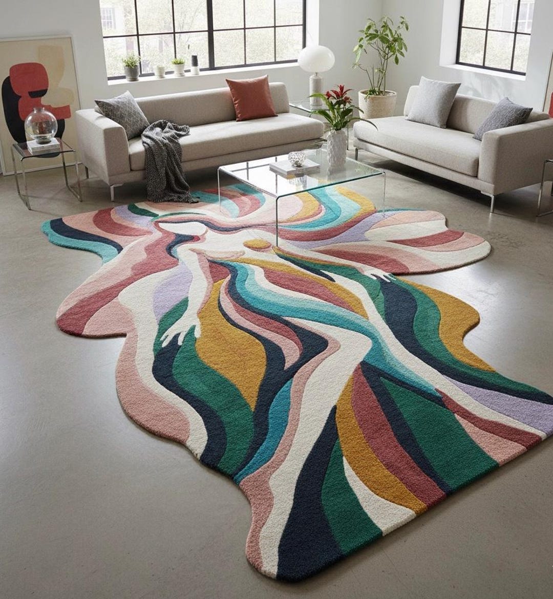 Goddess Abstract Shape Rug, Irregular Art Carpet, Multicolor Tufted ...