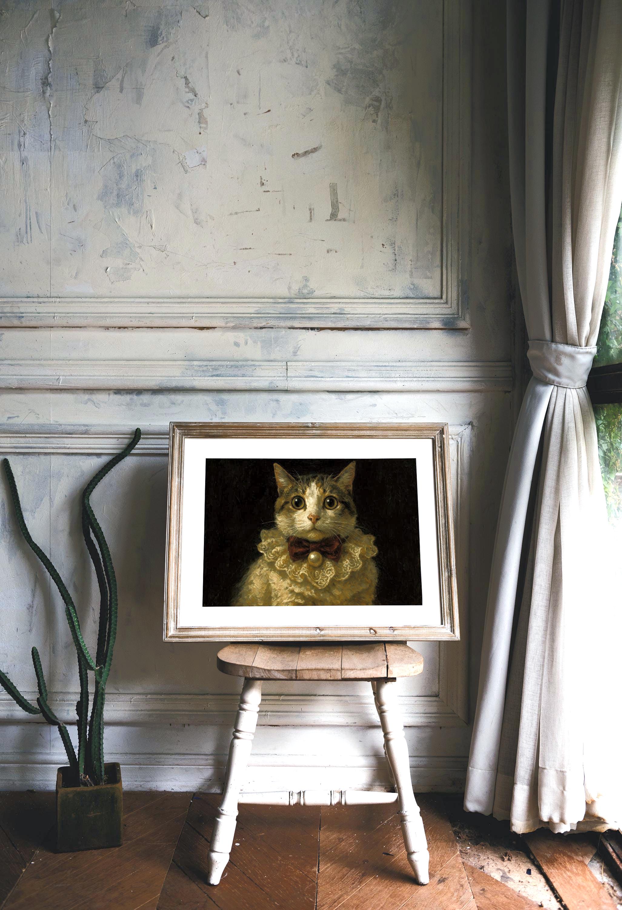 Royal Cat Portrait – Baroque Cat Wall Art, Vintage Feline Painting ...