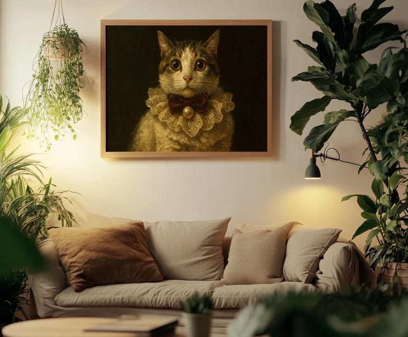 Royal Cat Portrait – Baroque Cat Wall Art, Vintage Feline Painting ...