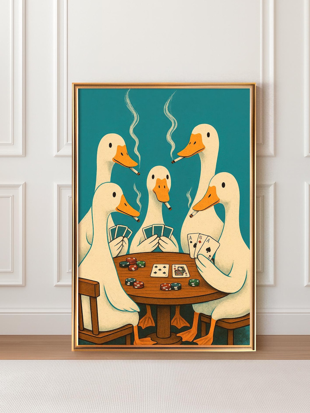 Vintage Wall Art With Funny Ducks Playing Poker and Smoking for Bar and ...