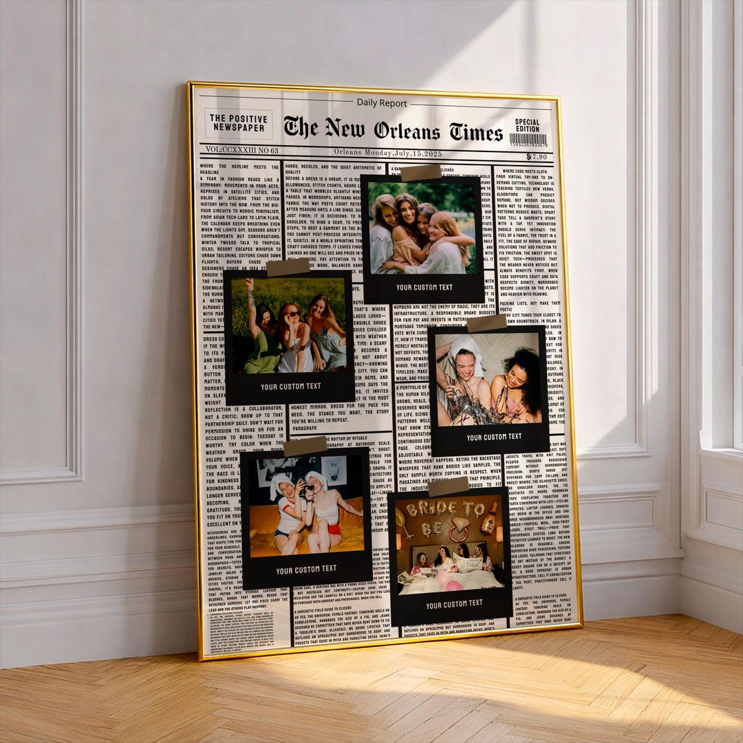 Personalized Newspaper Print, Custom Wall Art Poster, Vintage Newspaper ...