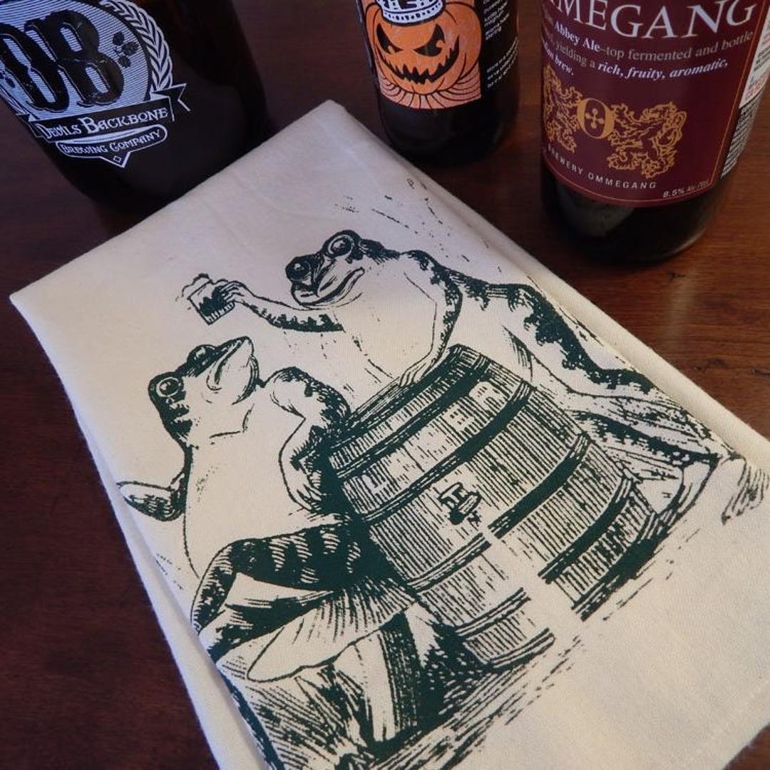 Beer Drinking Frogs Bar Towel: Screen Printed Cotton Kitchen Decor - Etsy