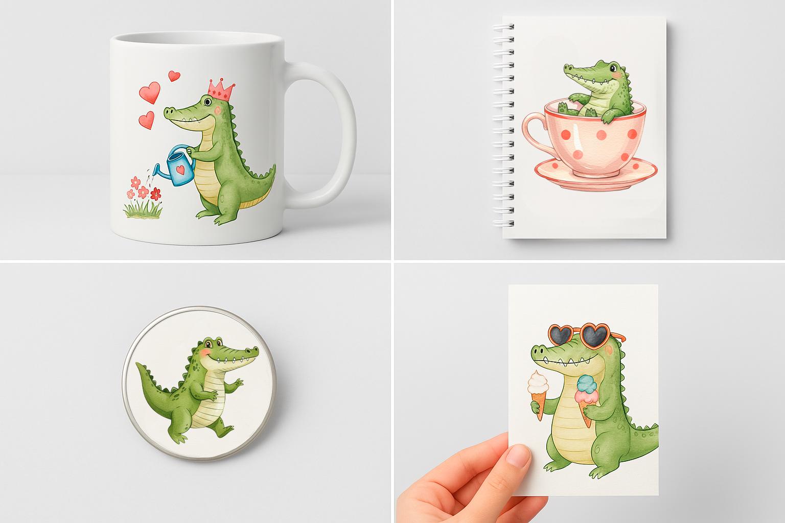 60 Crocodile Clipart Bundle, Watercolor Crocodile JPG, Cute Crocodile ...