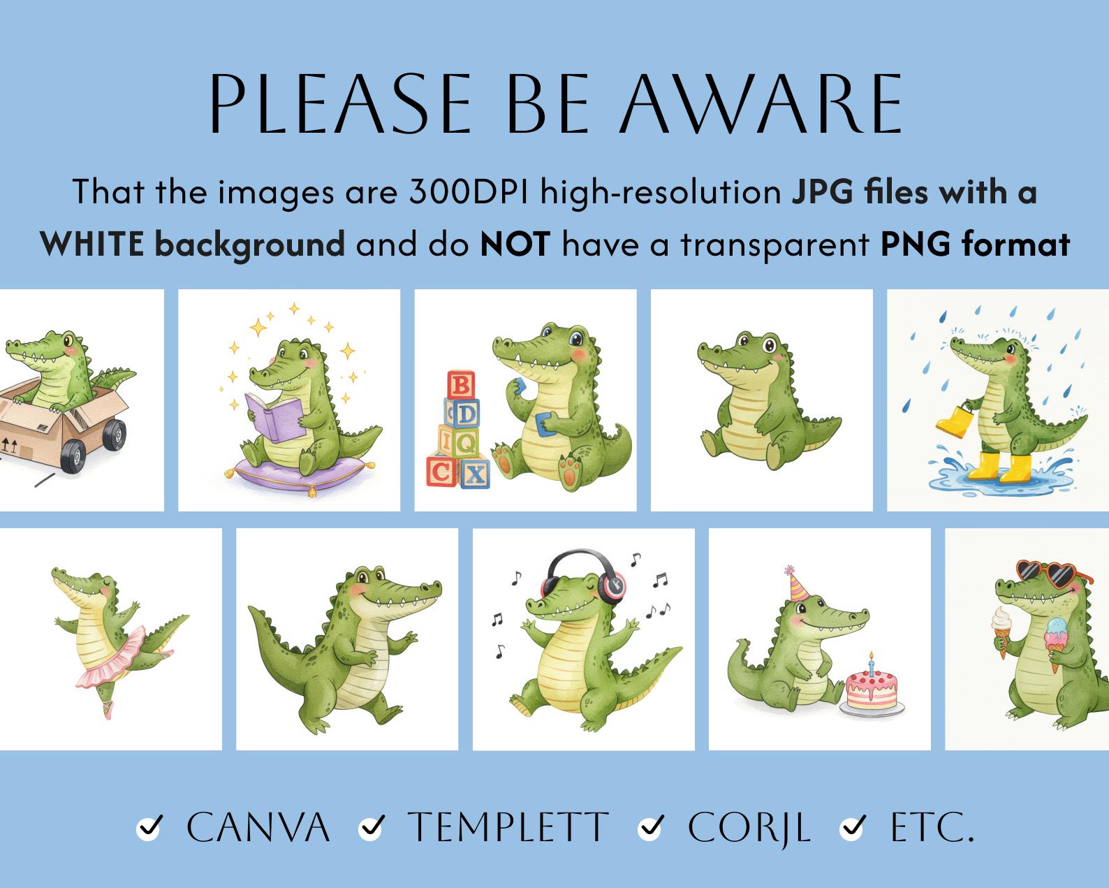 60 Crocodile Clipart Bundle, Watercolor Crocodile JPG, Cute Crocodile ...
