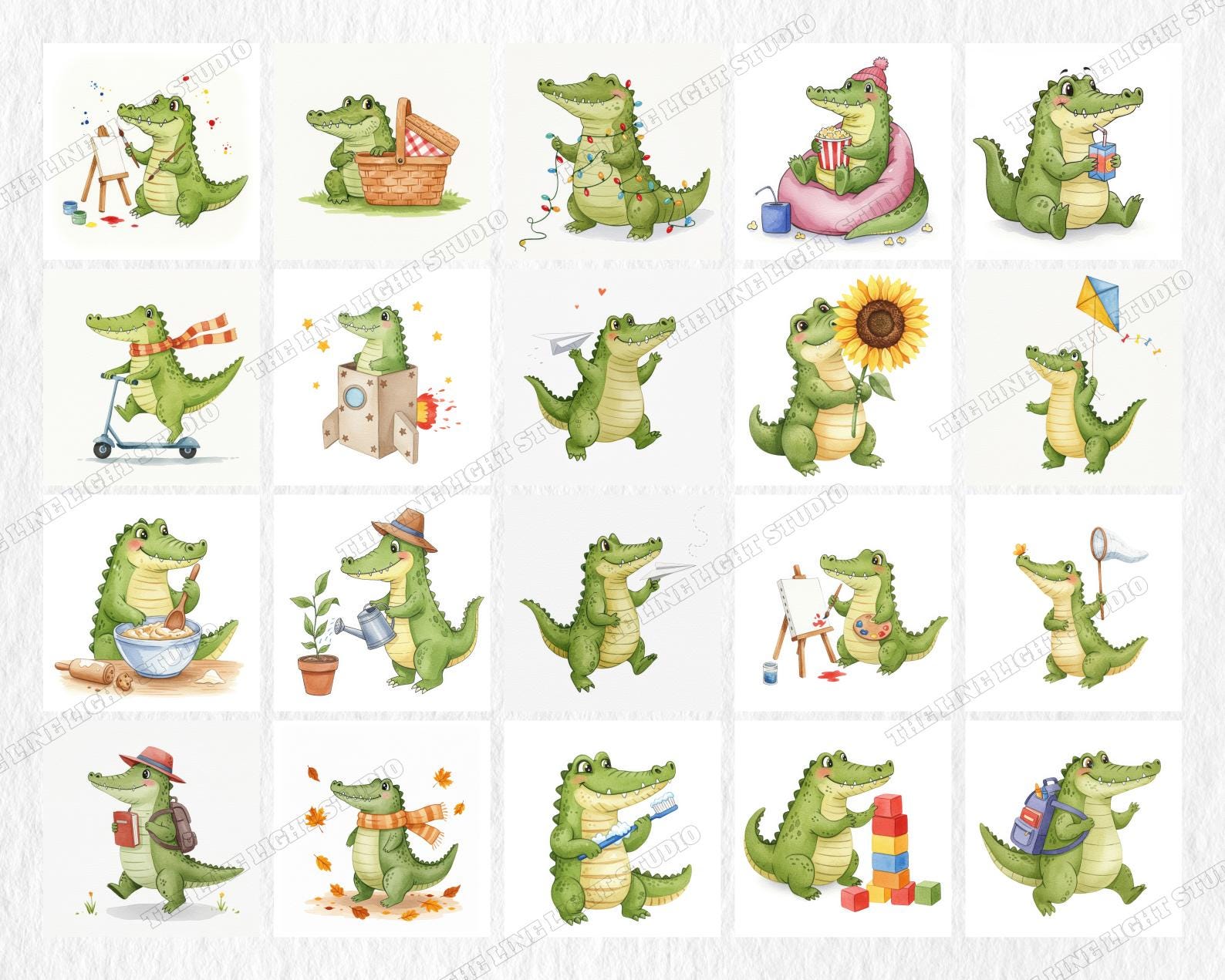 60 Crocodile Clipart Bundle, Watercolor Crocodile JPG, Cute Crocodile ...