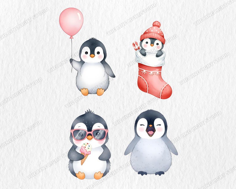 22 Watercolor Winter Penguin Clipart Bundle PNG, Baby Penguin ...