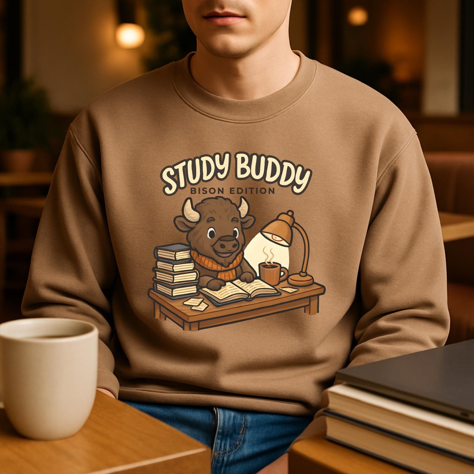Study Buddy Bison Png, Cozy Library Animal Design, Back to School Png ...