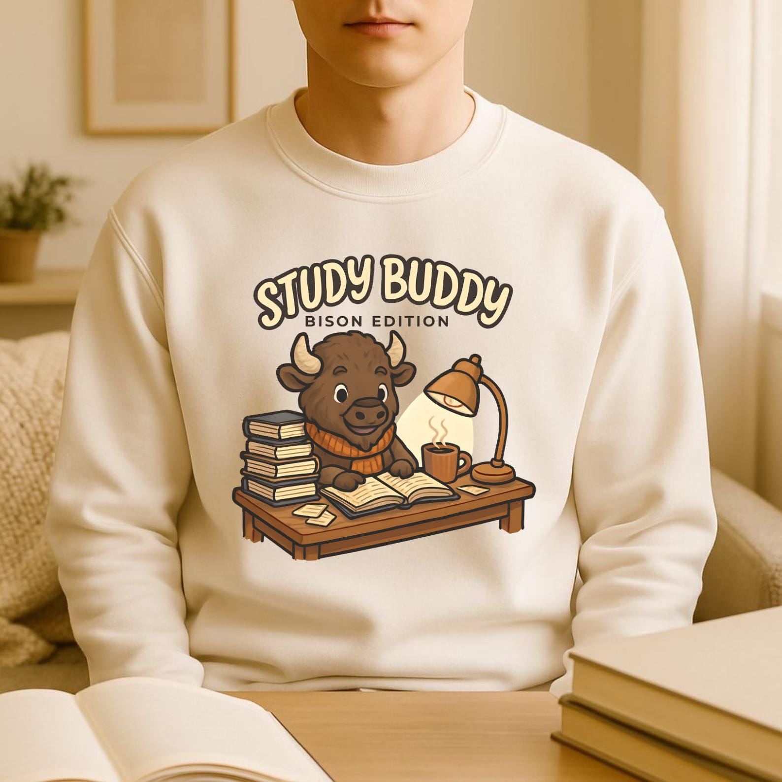 Study Buddy Bison Png, Cozy Library Animal Design, Back to School Png ...
