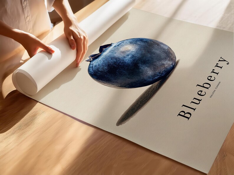Blueberry Kitchen Art – Minimalist Watercolor Fruit Print, Farmhouse ...
